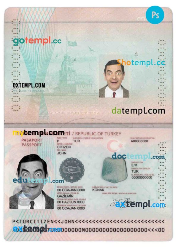 Turkish passport example in PSD format, fully editable (+editable PSD ...