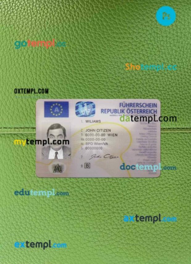 Austria driving license PSD files, scan look and photographed image, 2 ...