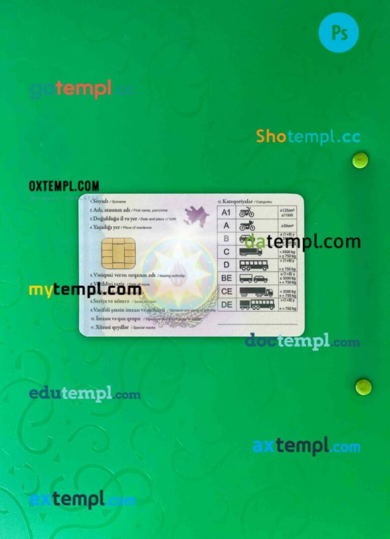 Azerbaijan driving license PSD files, scan look and photographed image ...