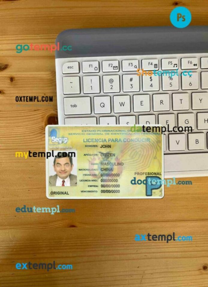 Bolivia driving license PSD files, scan look and photographed image, 2 ...
