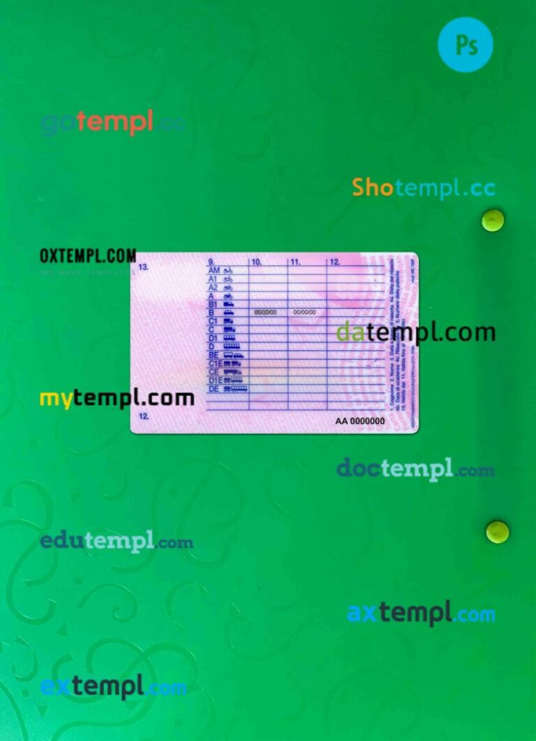 Italy driving license PSD files, scan look and photographed image, 2 in ...