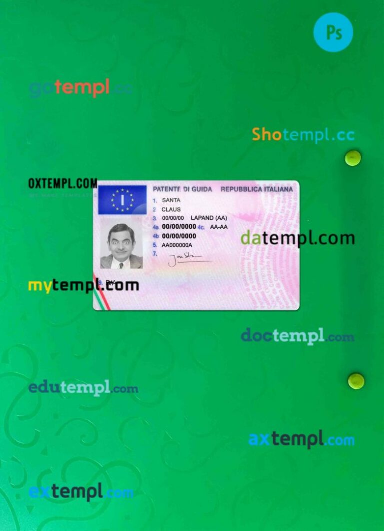 Italy driving license PSD files, scan look and photographed image, 2 in ...