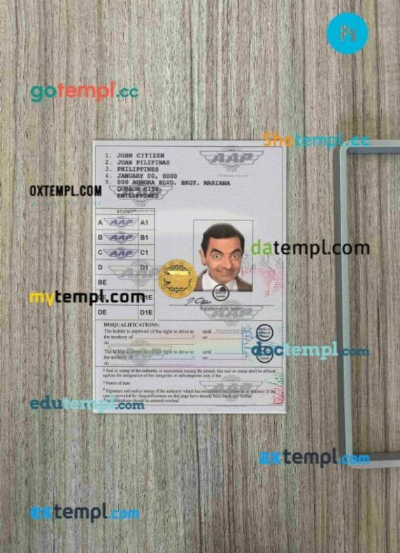 Philippines International driving license editable PSD files, scan look ...