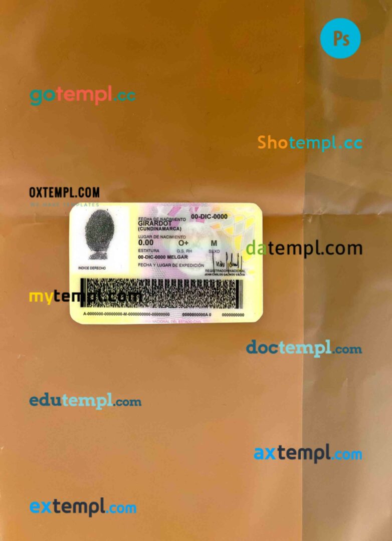 Colombia ID card editable PSDs, scan and photo-realistic snapshot, 2 in ...