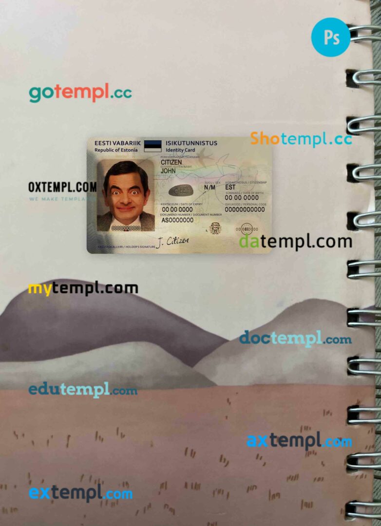Estonia ID card PSD files, scan look and photographed image, 2 in 1 ...