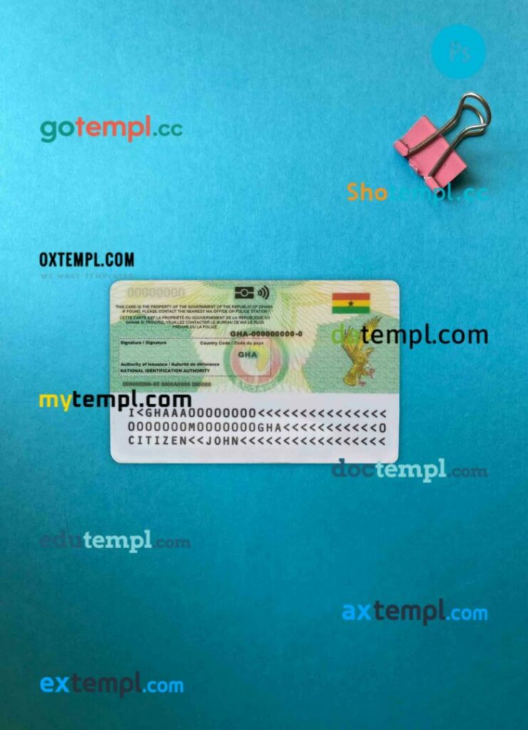 Ghana ID card PSD files, scan look and photographed image, 2 in 1 – Mytempl