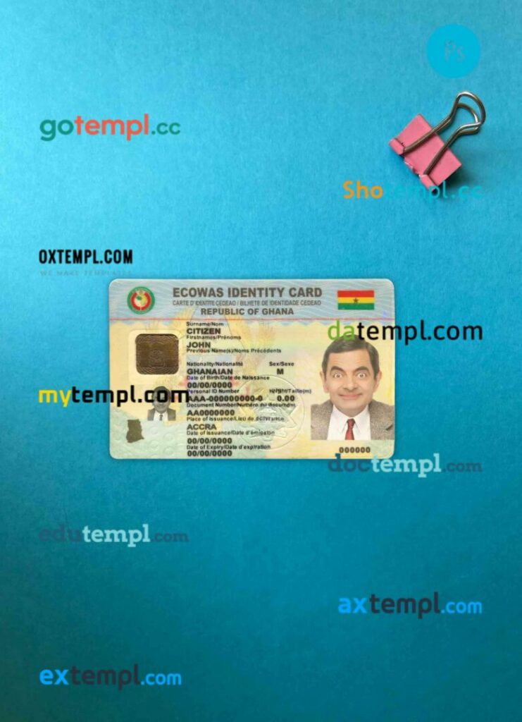 Ghana ID card PSD files, scan look and photographed image, 2 in 1 – Mytempl