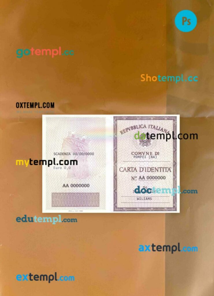 Italy ID card (La Carta D’Identita’ Italiana) PSD files, scan look and ...
