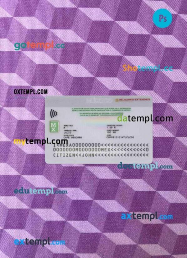 Mexico Consular ID card PSD files, scan look and photographed image, 2 ...