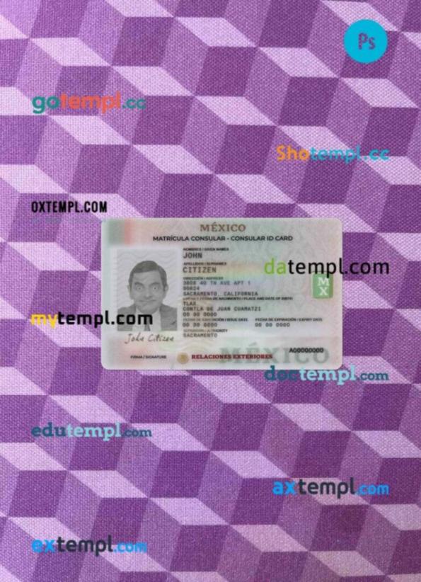 Mexico Consular ID card PSD files, scan look and photographed image, 2 ...