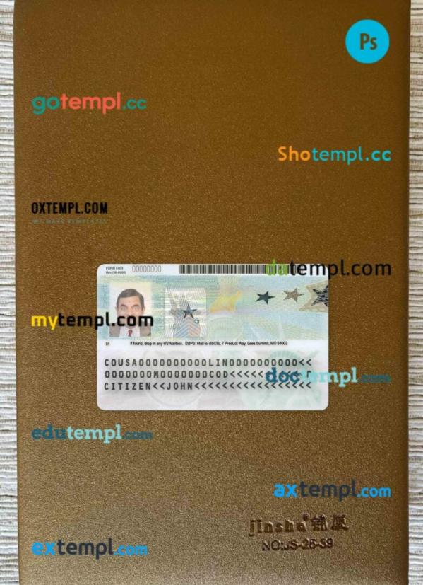 USA green card, permanent resident card editable PSD files, scan and ...