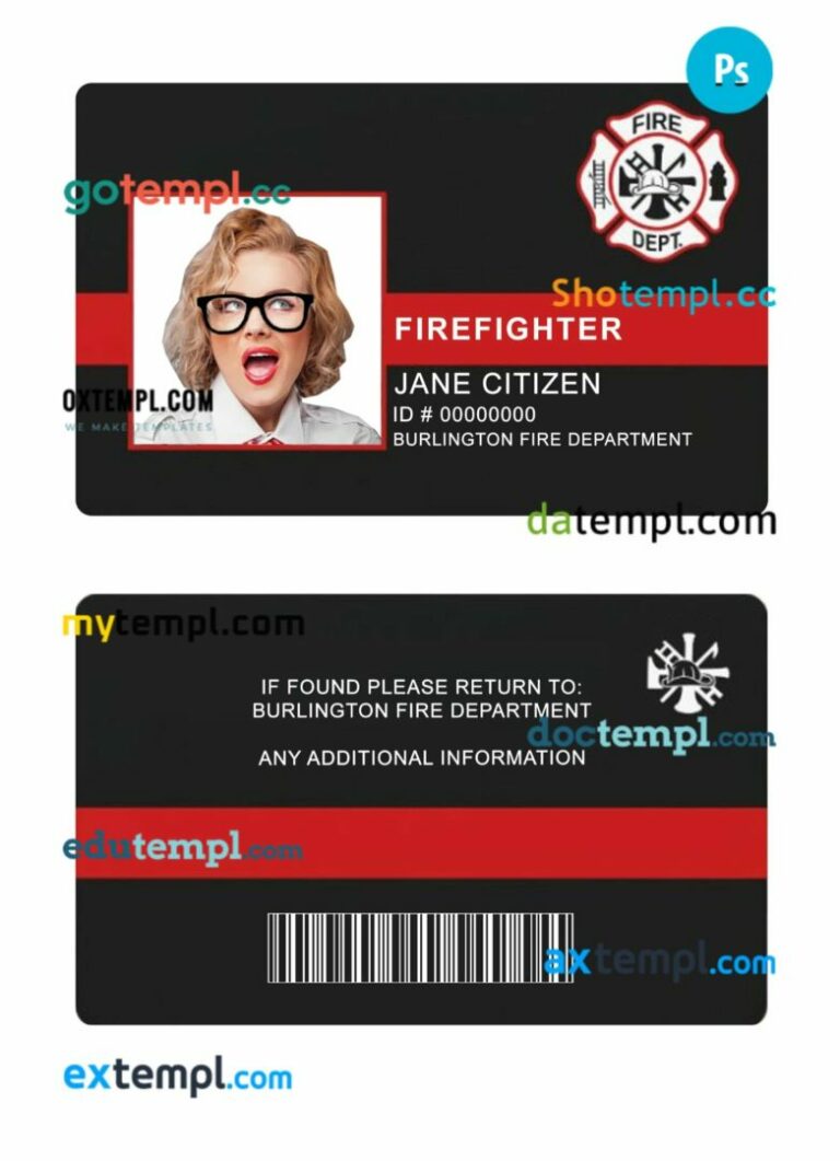 Burlington fire department ID card PSD template – Mytempl