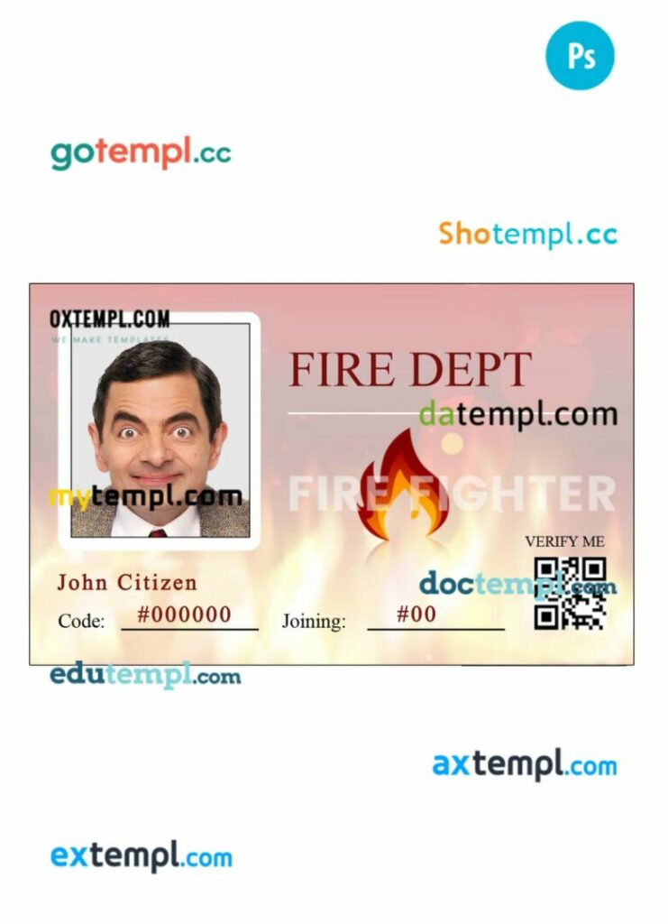 Fire department ID card PSD template, version 2 – Mytempl