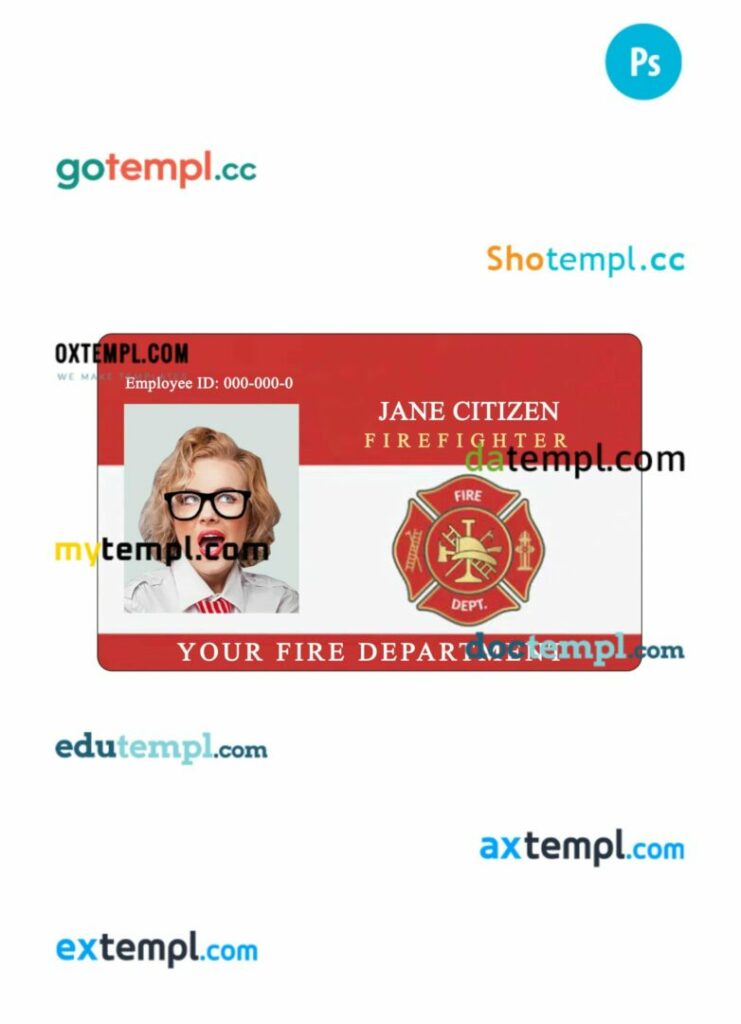Fire department ID card PSD template, version 3 – Mytempl