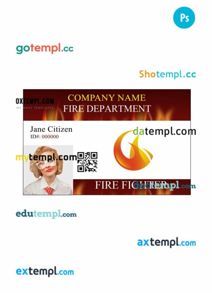 Firefighter department ID card PSD template – Mytempl