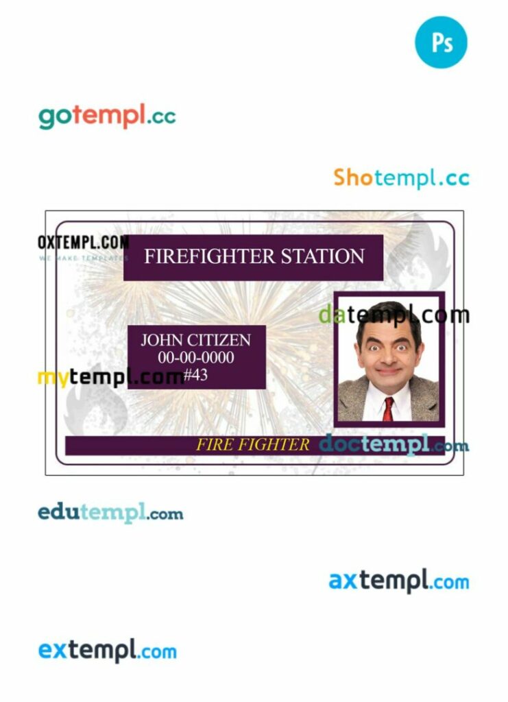 Firefighter station ID card PSD template – Mytempl