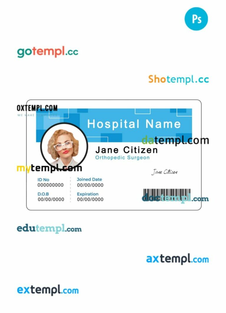 Hospital ID card PSD template – Mytempl