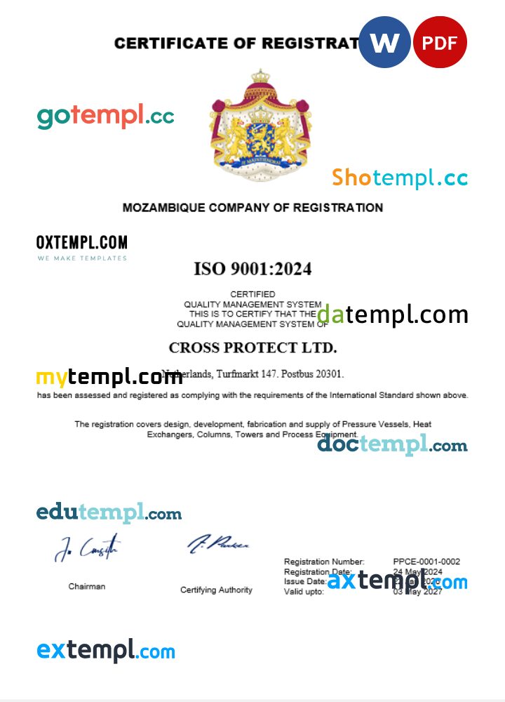 Netherlands business registration certificate Word and PDF template ...