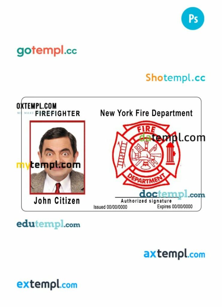 New York fire department ID card PSD template - Mytempl
