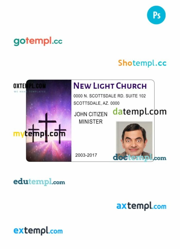 New light church ID card PSD template – Mytempl