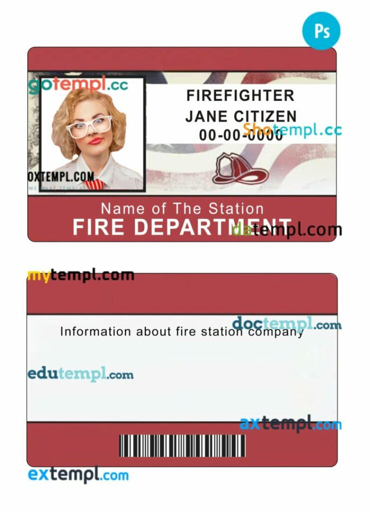 USA firefighter ID card PSD template – Mytempl
