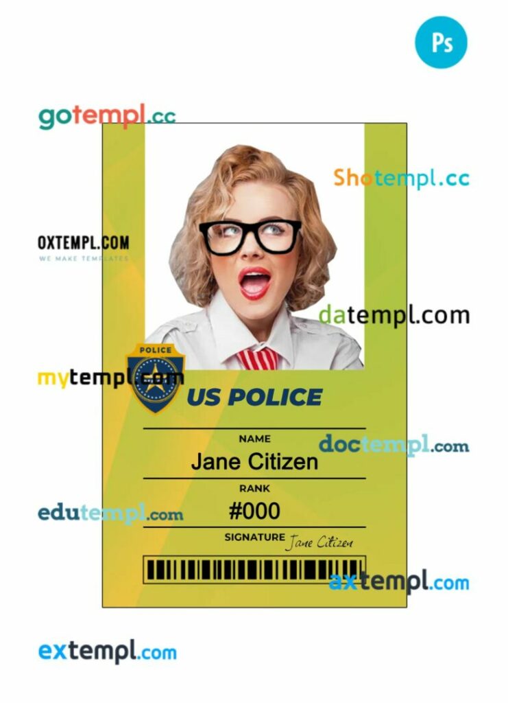 USA police department ID card PSD template, version 8 – Mytempl