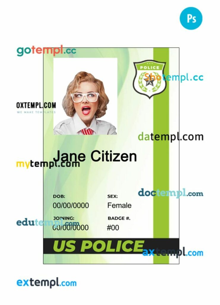 USA police department ID card PSD template, version 9 – Mytempl