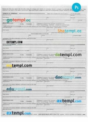 Arizona certificate of title of a vehicle (car title) template in PSD ...