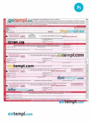 Georgia certificate of title of a vehicle (car title) template in PSD ...