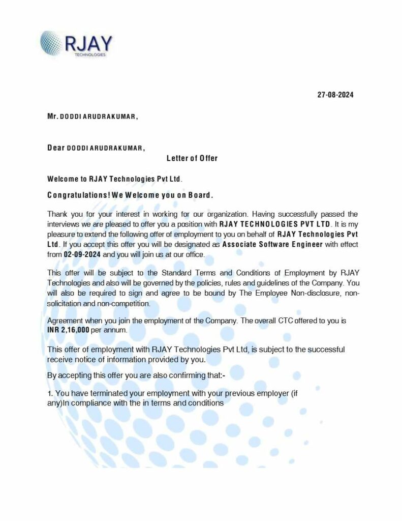 free job offer letter – Mytempl