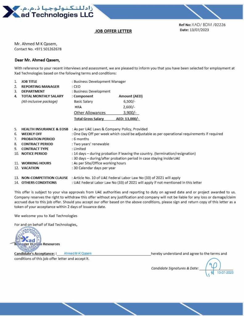 free job offer letter – Mytempl