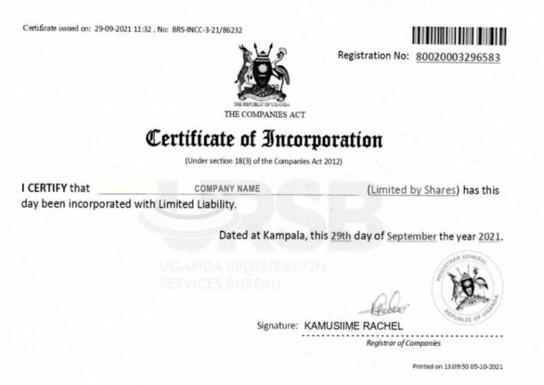 Uganda Certificate of Incorporation PSD template – Mytempl