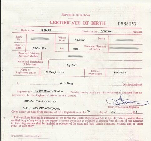 Kenya Register of births death certificate template in PSD format – Mytempl