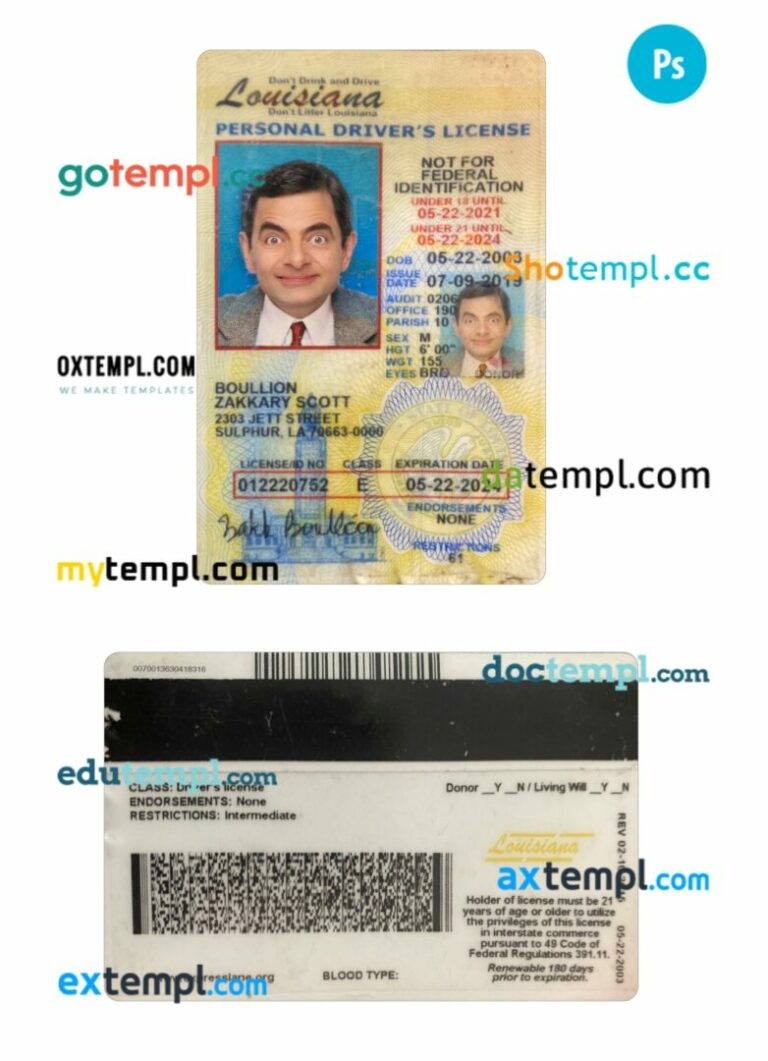 USA Louisiana under 21 driving license PSD editable template – Mytempl