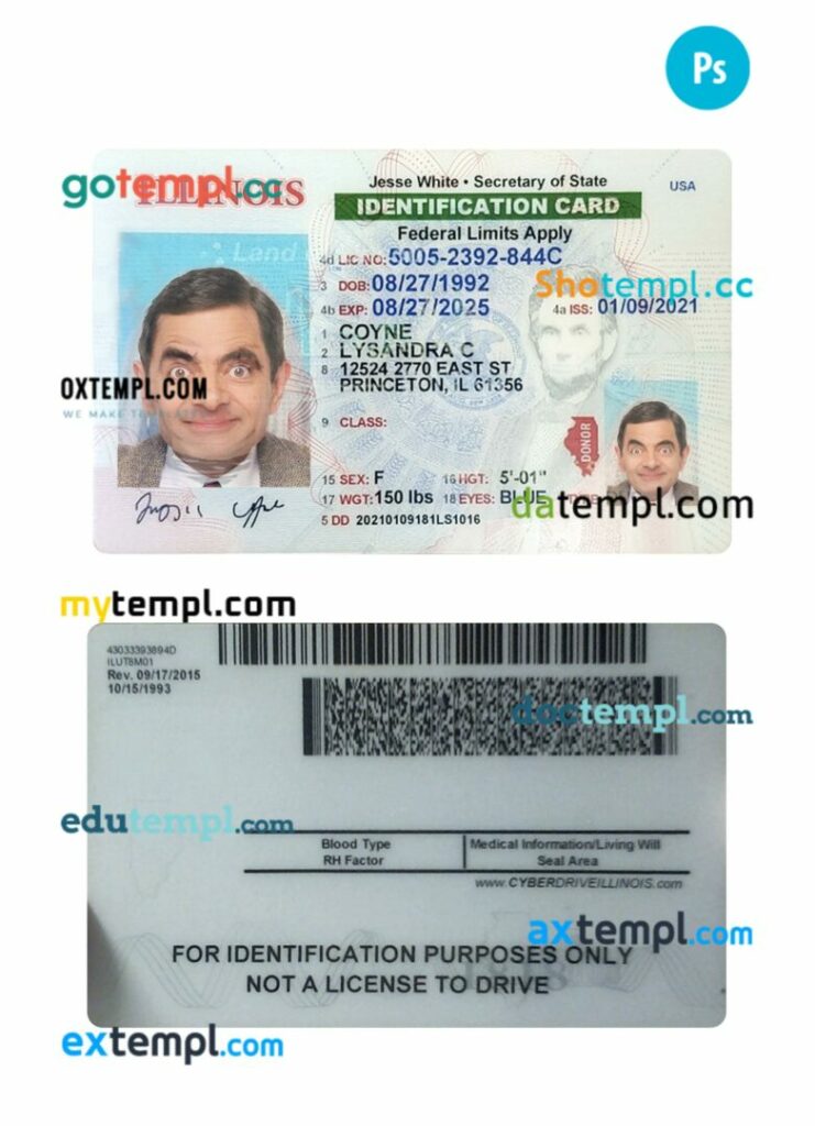 USA Illinois ID card PSD template – Mytempl