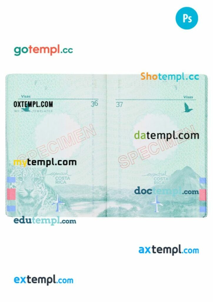 Costa Rica passport other pages PSD templates – Mytempl