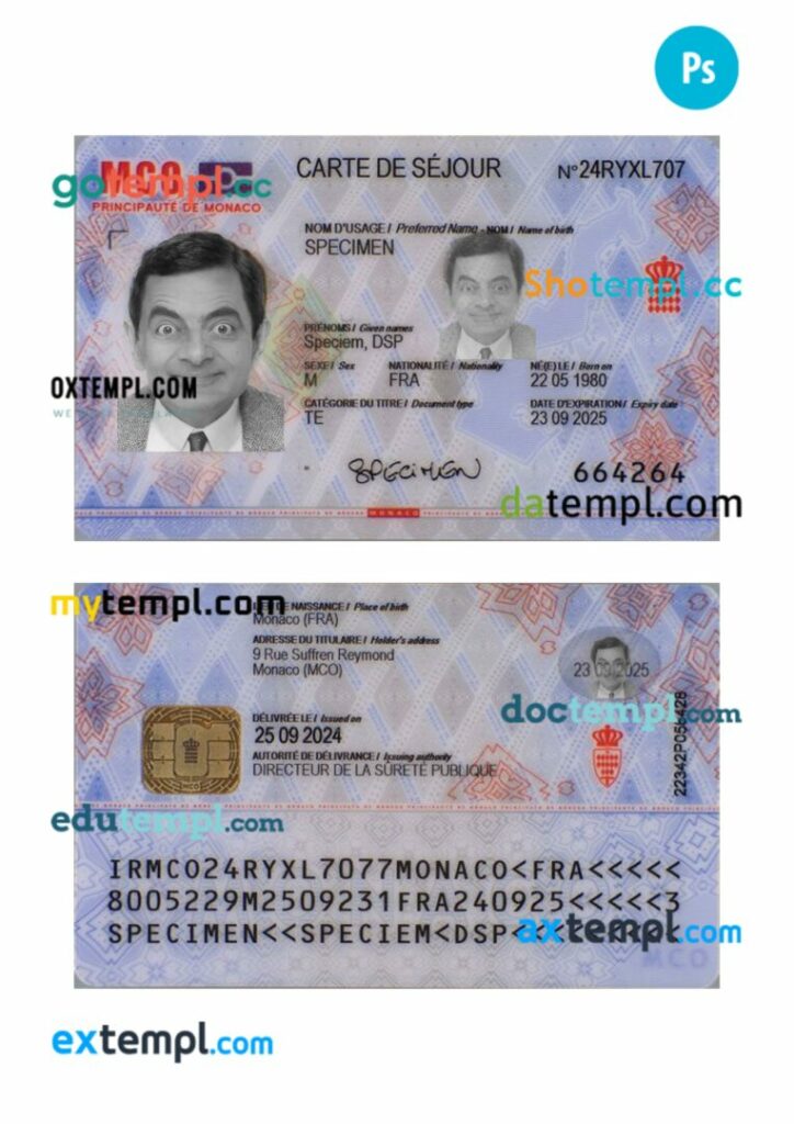 Monaco residence permit PSD example, 2024-present – Mytempl