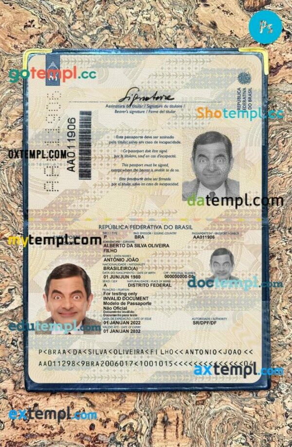 Brazil passport editable PSD files with address page, scan and photo ...