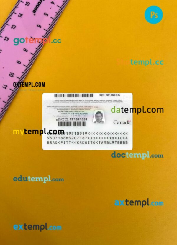 Canada Indian status ID card editable PSD files, scan look and photo ...
