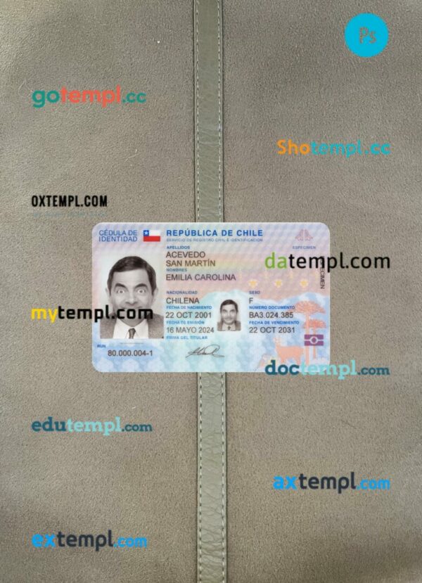 Chile ID card editable PSD files, scan look and photo-realistic look, 2 ...