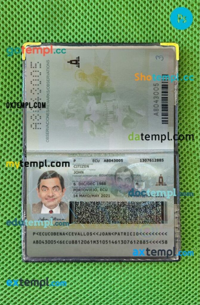 Ecuador passport editable PSD files with address page, scan and photo ...