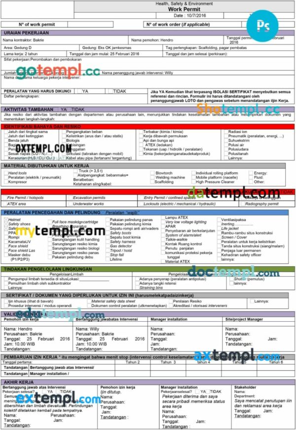 Health, Safety & Environment work permit template in PSD format – Mytempl