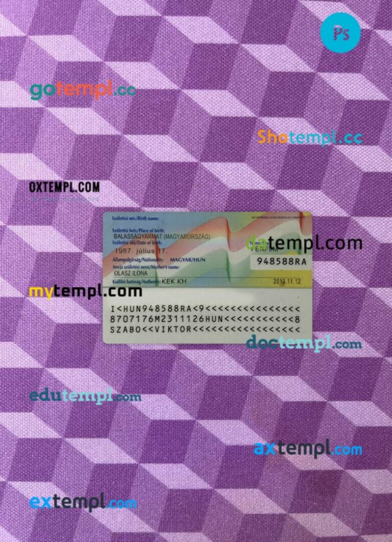 Hungary ID card editable PSD files, scan look and photo-realistic look ...