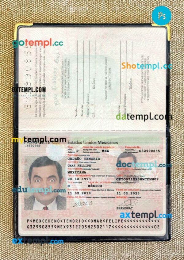 Mexico passport editable PSD files with address page, scan and photo ...