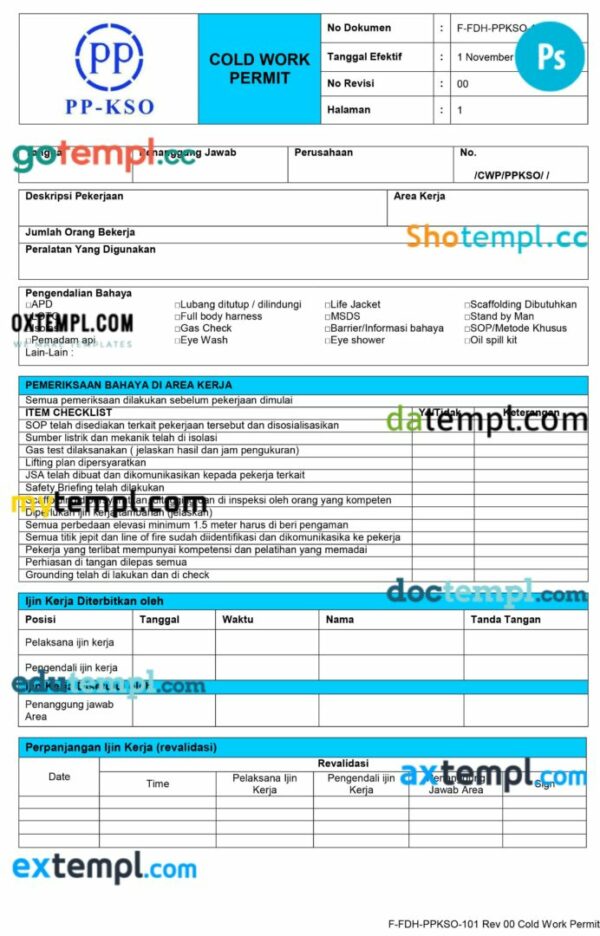 PP-KSO company work permit template in PSD format – Mytempl