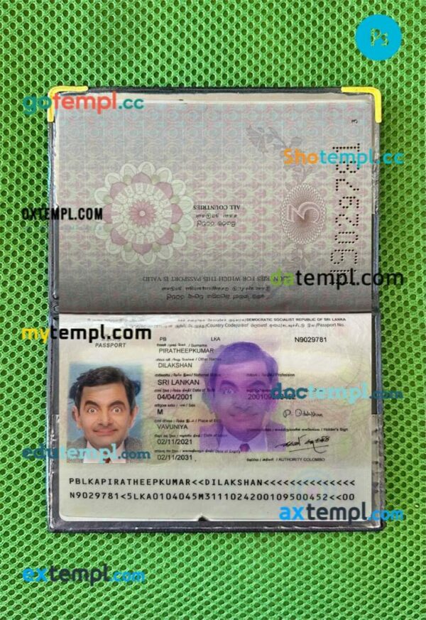 Sri Lanka passport editable PSD files with address page, scan and photo ...