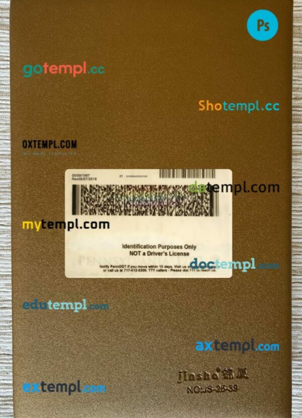 USA Pennsylvania ID card editable PSD files, scan look and photo ...