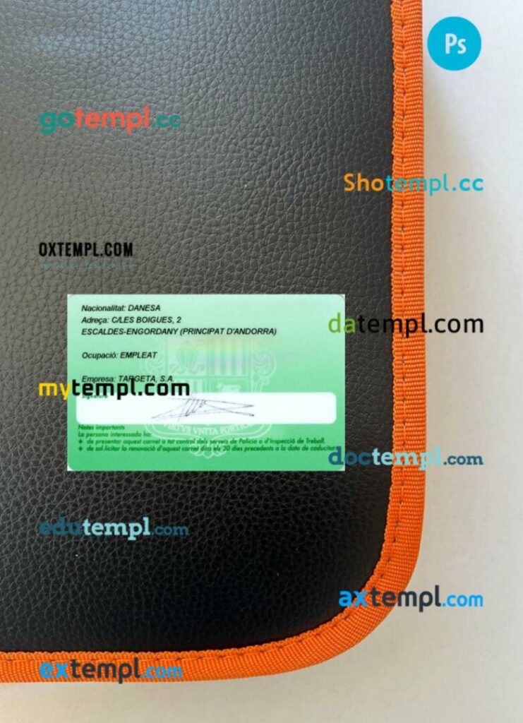 Andorra residence permit card editable PSD files, scan look and photo ...