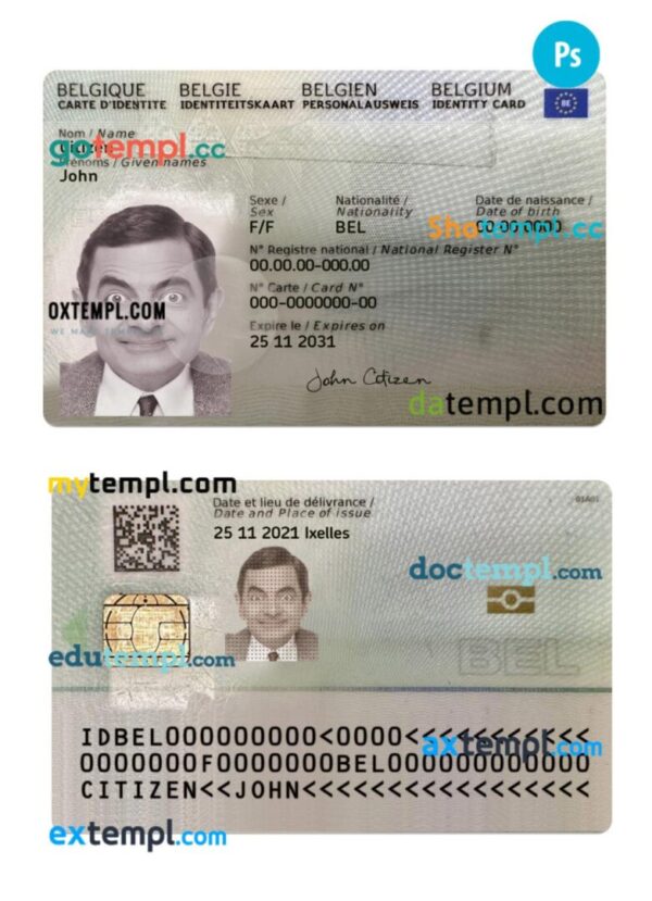 Belgium ID PSD template, 2021- present – Mytempl