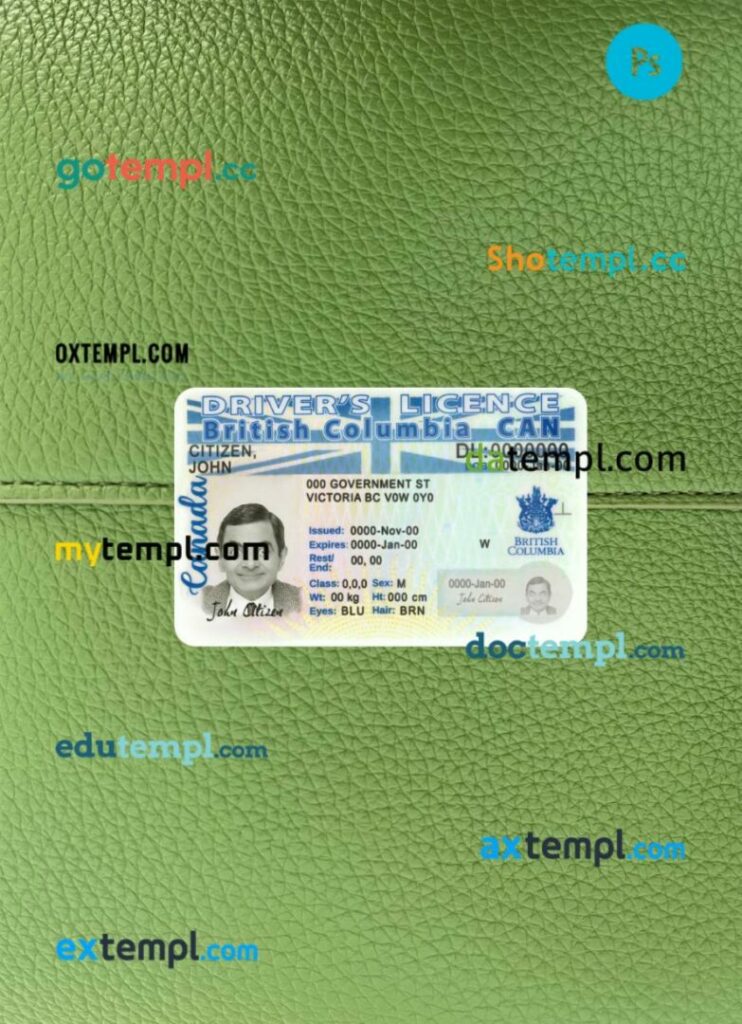 Canada British Columbia driving license PSD files, scan look and ...